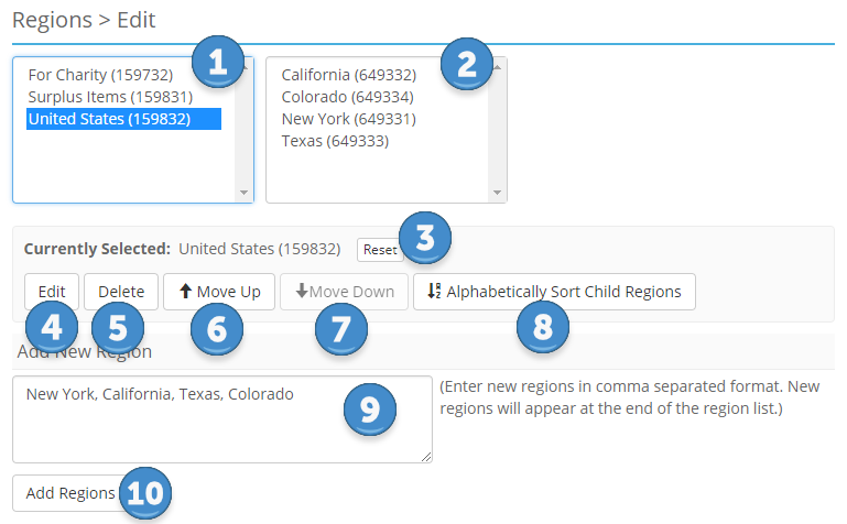 Admin Control Panel > Regions > Edit