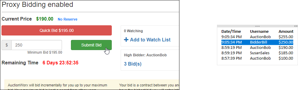 Bid Scenarios - With Proxy Bidding