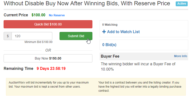 Bid Scenarios - Without Disable Buy Now After Winning Bids